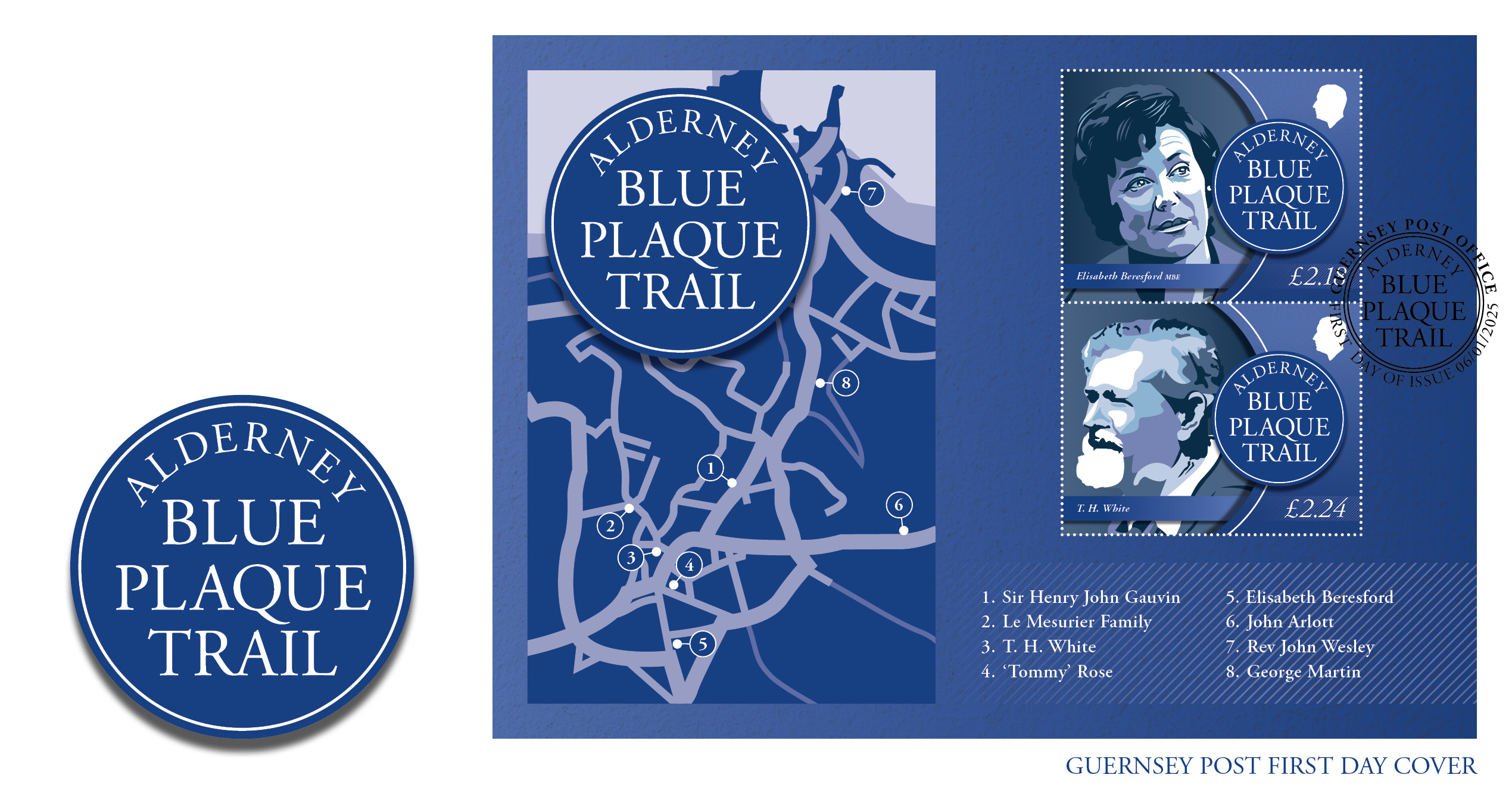 Alderney Blue Plaque Trail Miniature Sheet First Day Cover