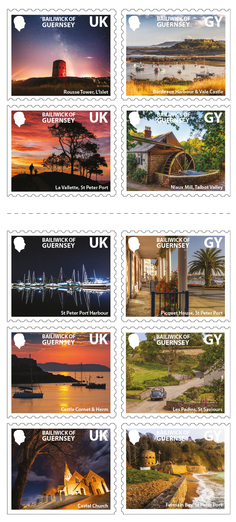 Guernsey by Day & Night Set of 10 Stamps (5xGY, 5xUK)