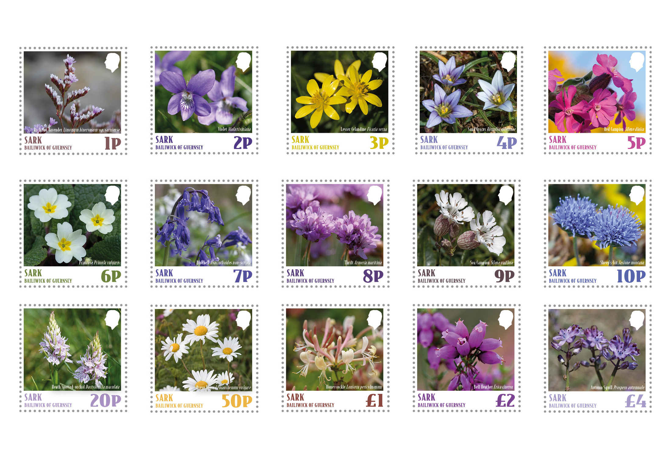 Sark Wildflowers Definitives Set of 15 Stamps