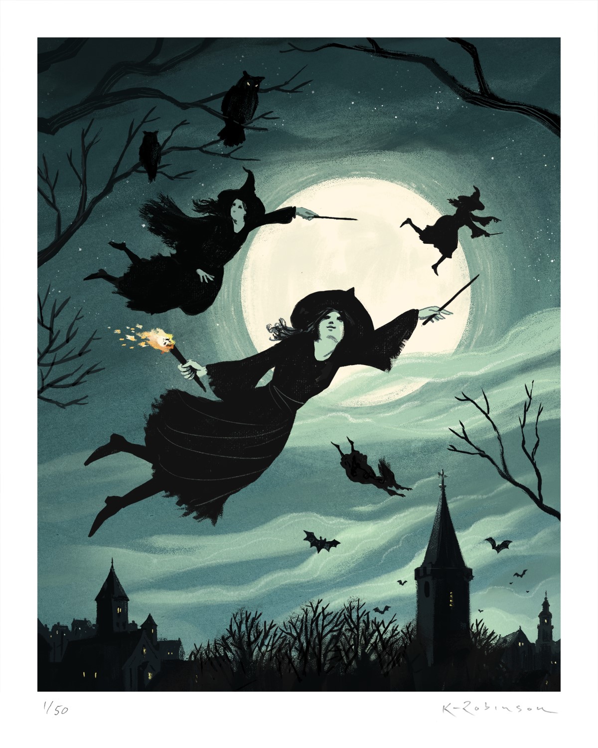 Guernsey Witches flying home after Le Sabbat 10 x 8 'Signed' Print
