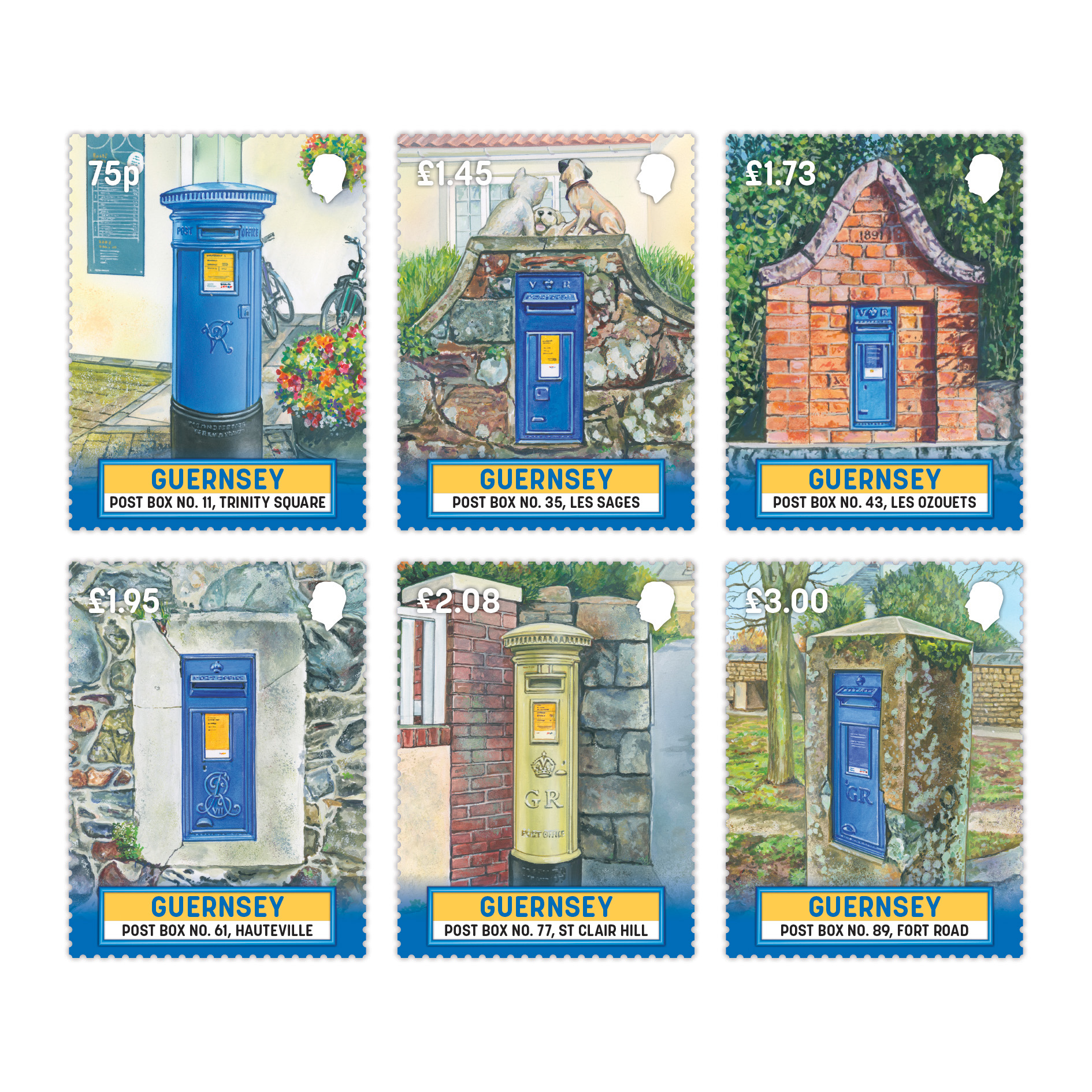 Guernsey Post Boxes Set of 6 Stamps