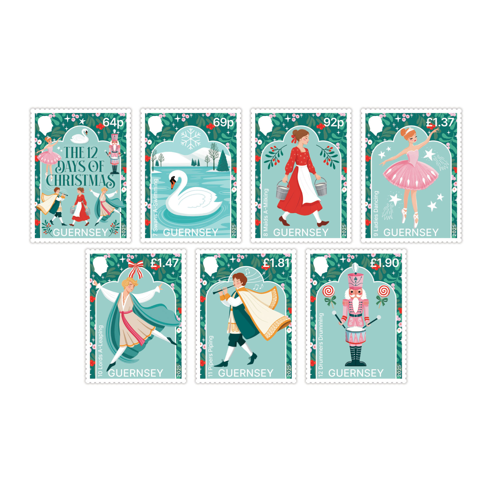 Guernsey Twelve Days of Christmas Set of 7 Stamps
